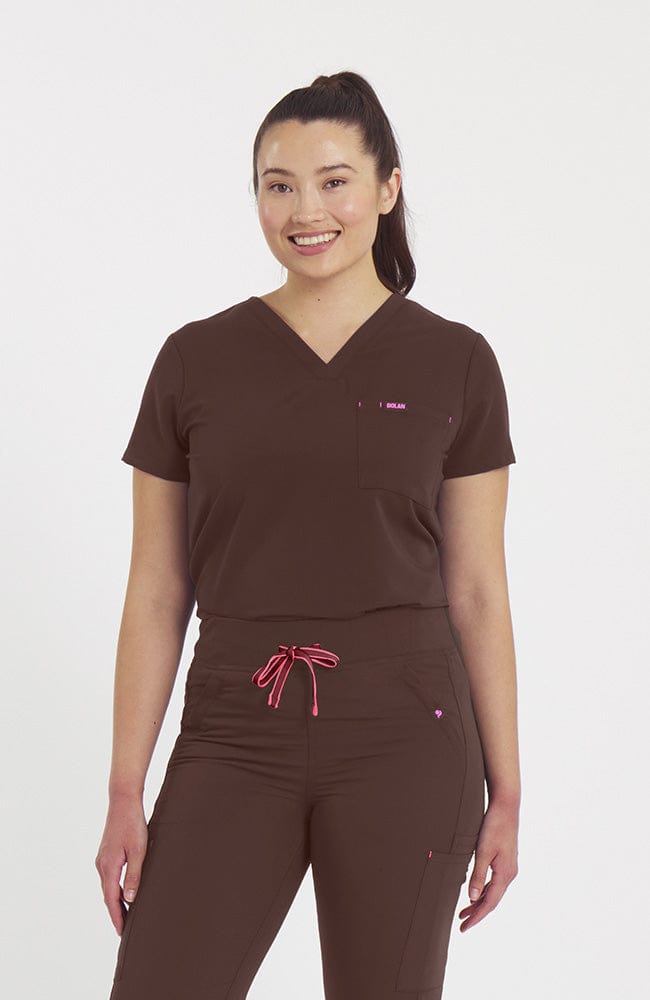 Mayfair V Neck 2-Pocket CORE Scrub Top Mocha Rose | Dolan