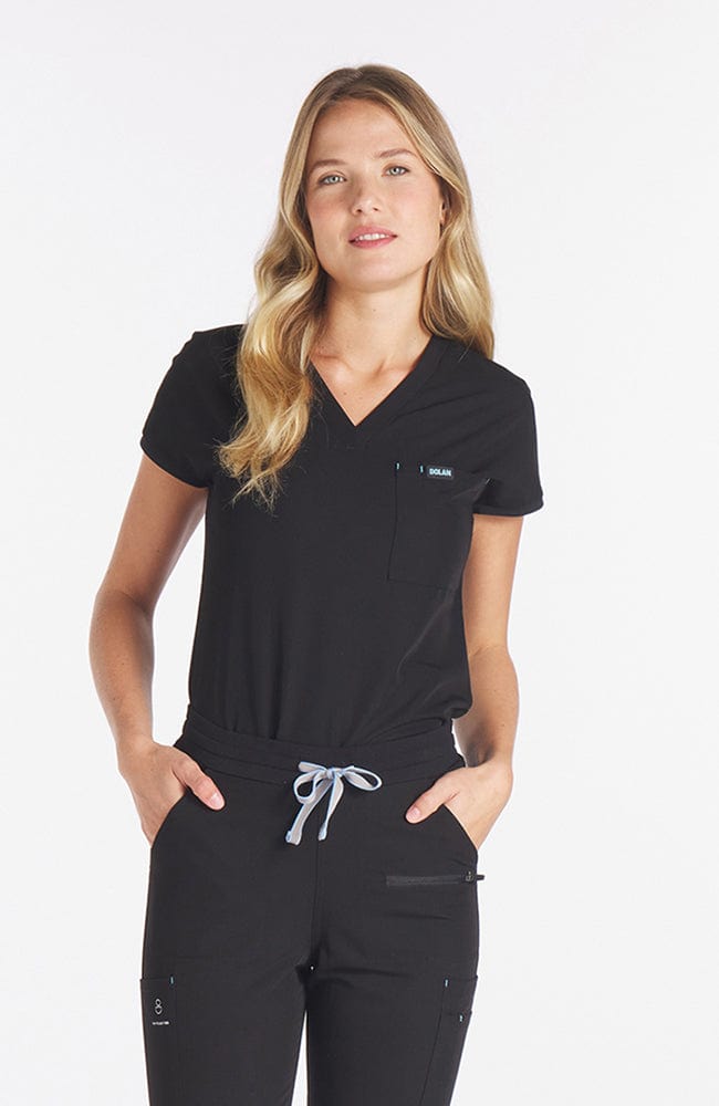 Nava Drop Shoulder 2-Pocket CORE Scrub Top Black | Dolan