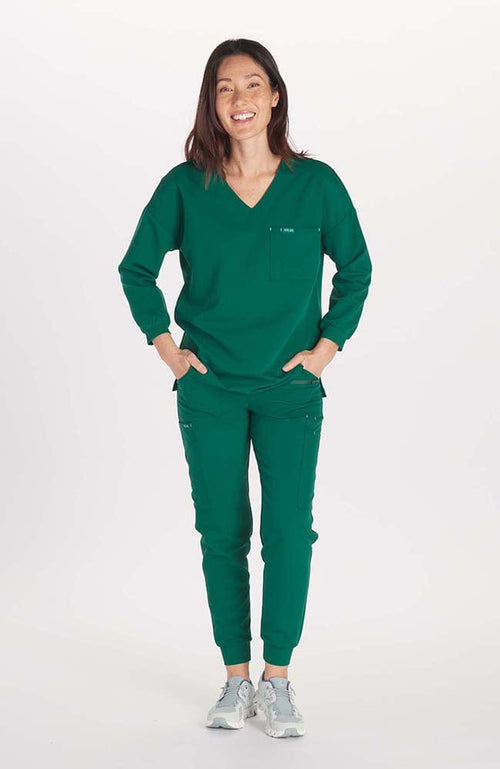 Alpine Dolman ¾ Sleeve 2-Pocket CORE Scrub Top Hunter Green | Dolan