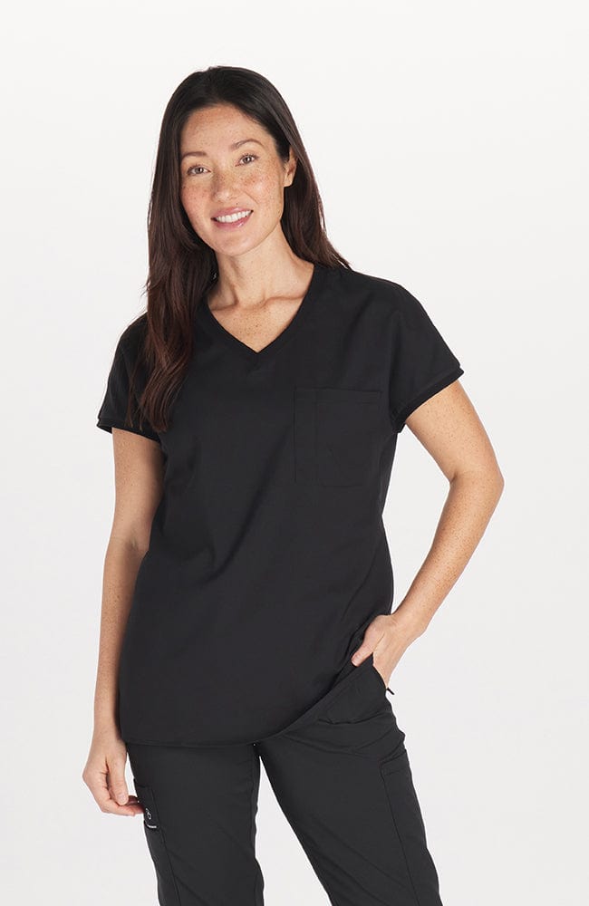Walker Drop Shoulder 2-Pocket TLC Scrub Top Black | Dolan